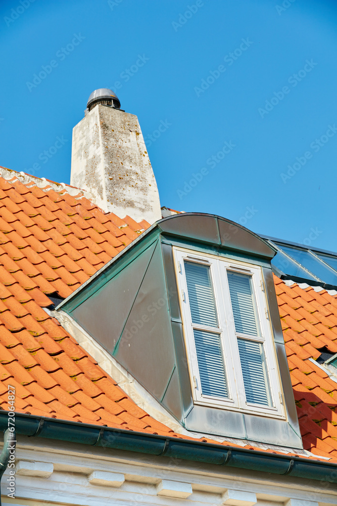 Chimney chute, window and sunroof skylight designed on house building ...