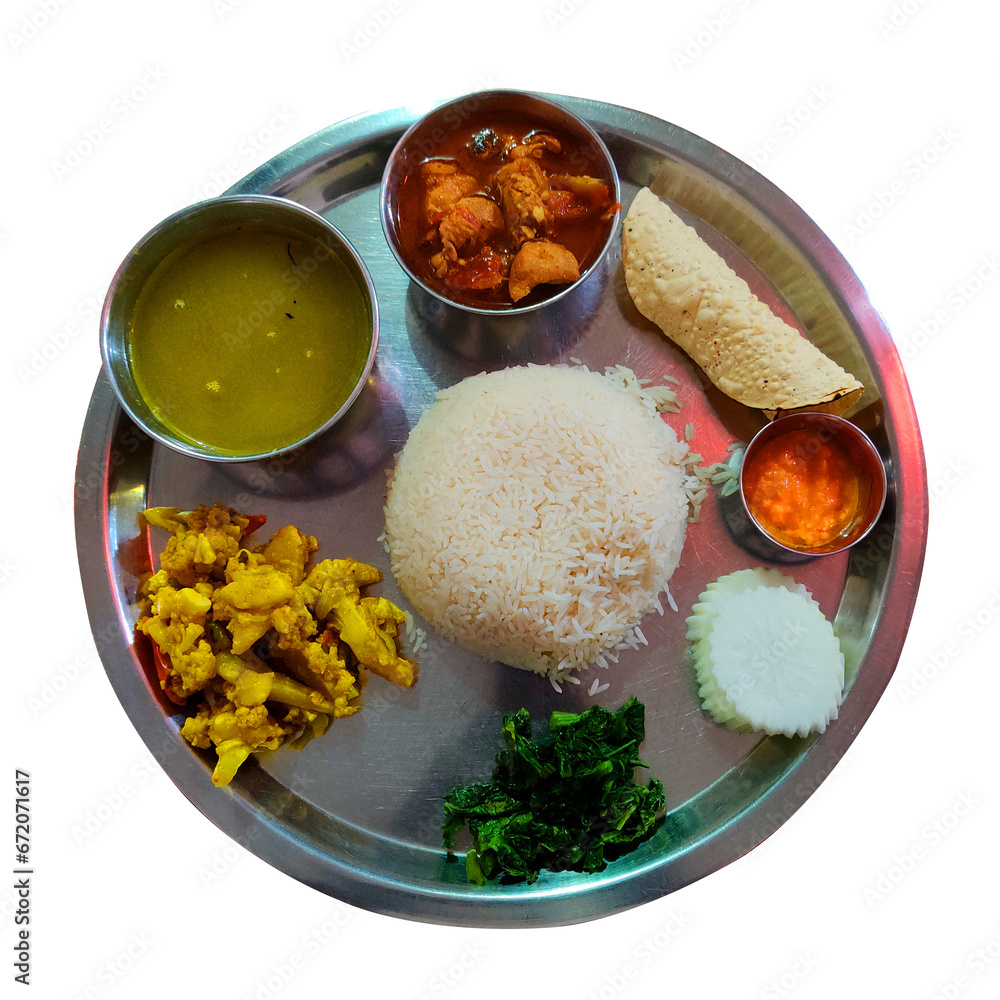 Daal Bhat is a traditional Nepali Food with chicken Curry, Lentils ...