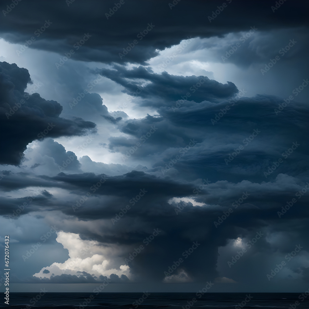 stormy clouds and rain with dramatic sky. The dark sky with heavy ...