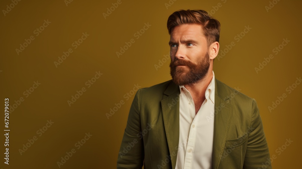 Composed man in 30s with close-cropped beard Stock Photo | Adobe Stock