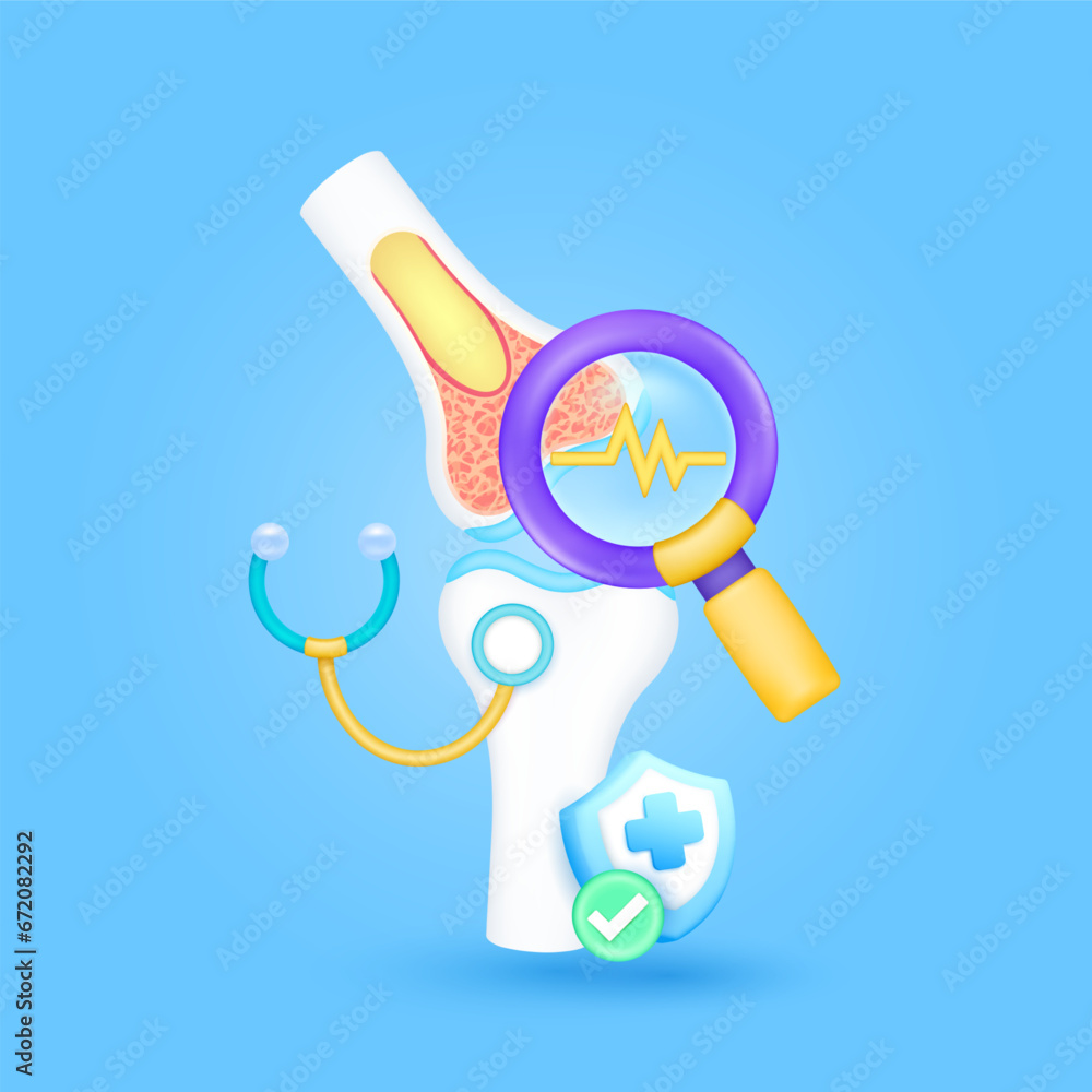 Knee joint bone health check up with doctor. Yellow heart pulse in ...