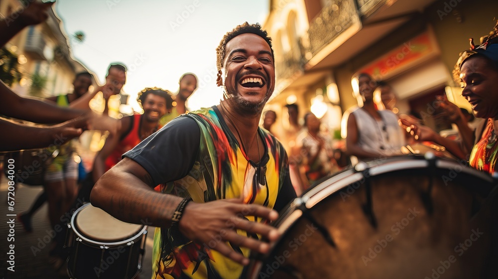 Tambourines being played within the roads amid a samba execution at the ...