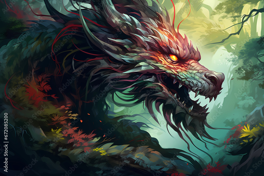 artistic and beautiful illustration of a wood dragon for chinese new ...