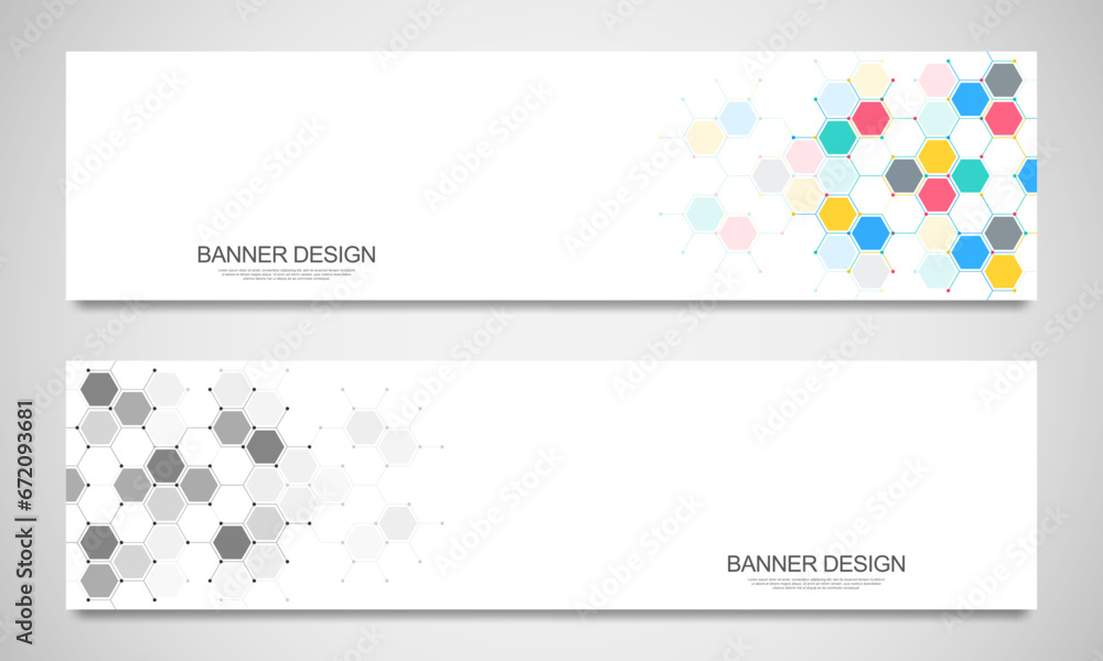Banner design templates and headers for site with molecular structures ...