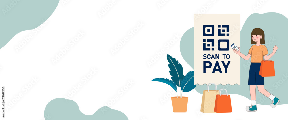 Vector Illustration, QR Code scanning Concept, Showing people scan code using smartphone ...