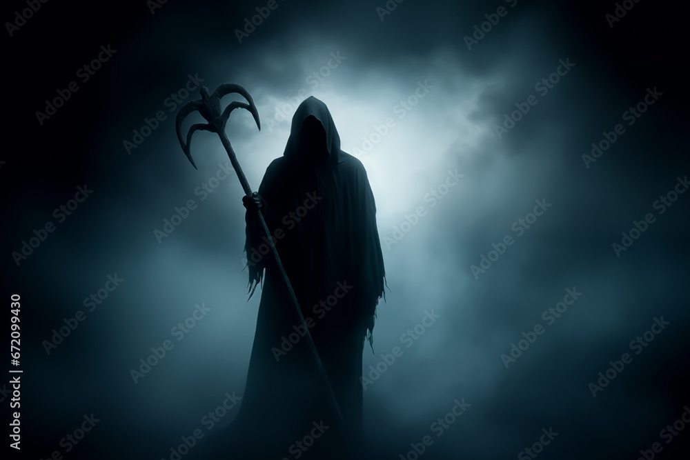 The Grim Reaper, the bringer of death and reaper of souls, standing in ...