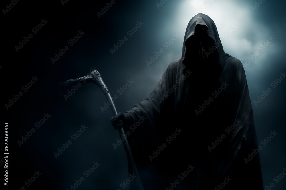 The Grim Reaper, the bringer of death and reaper of souls, standing in ...