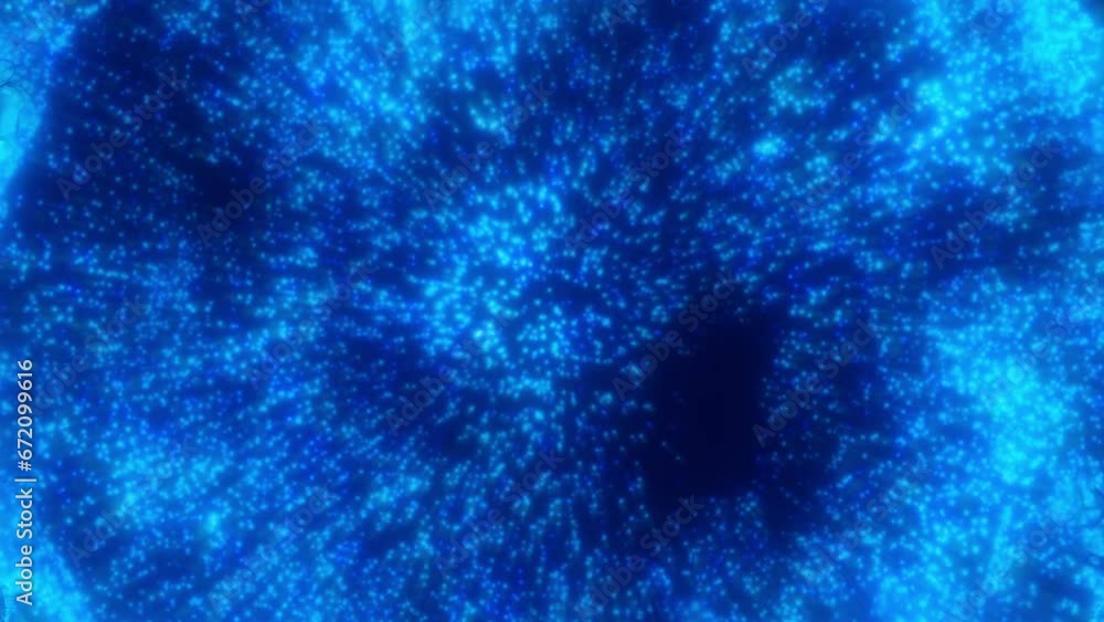 Vibration of electric blue glowing particles. Dark backdrop. Light dots ...