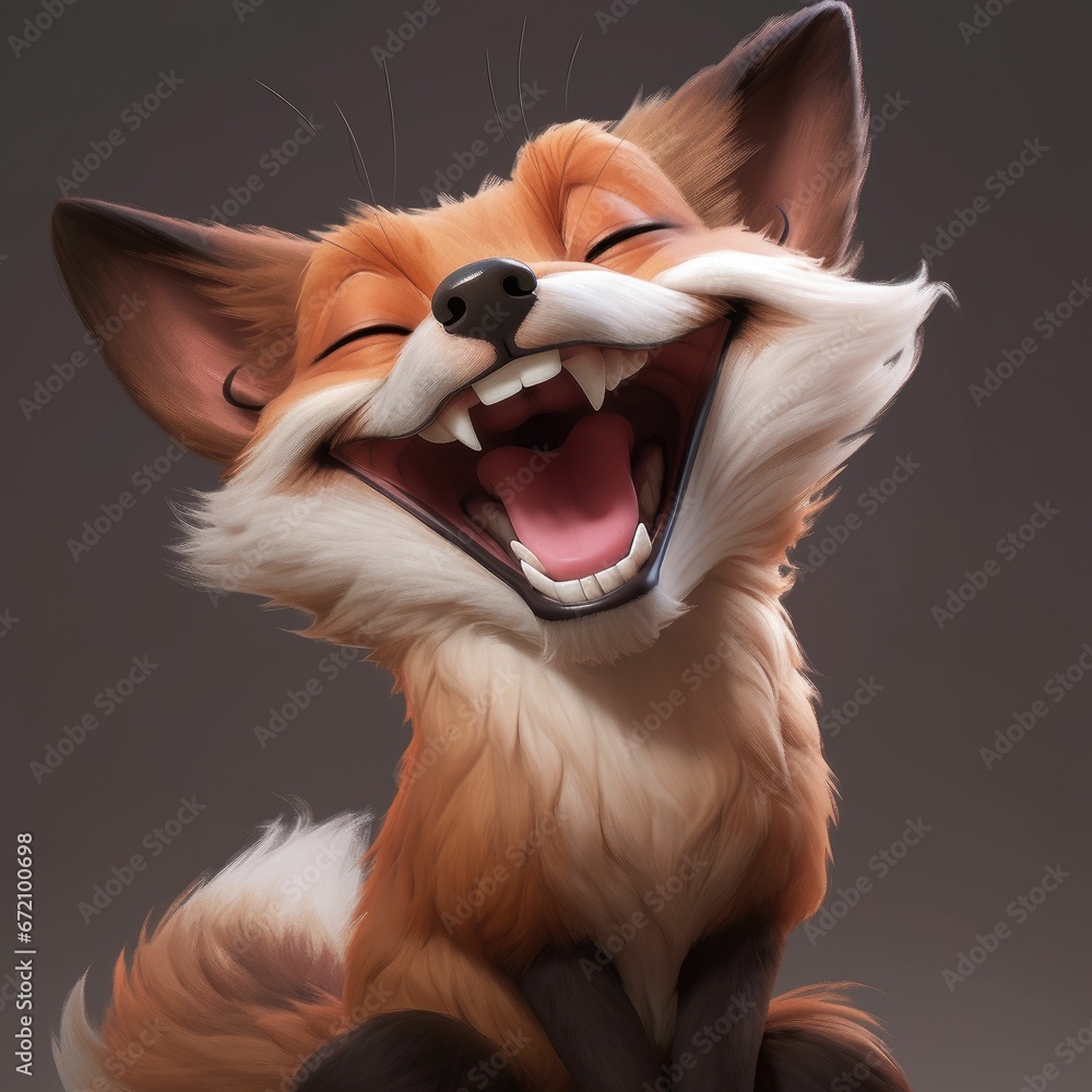 AI generated illustration of a red fox laughing on a brown background ...