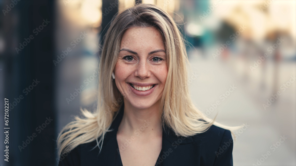 Pretty 30s business woman. Beauty sexy girl look at camera. Happy ...