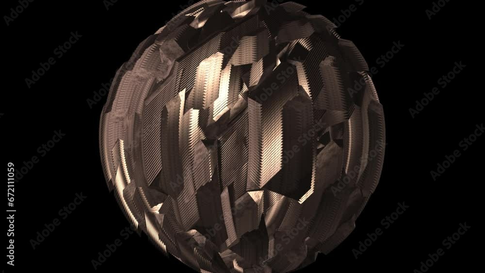 red techno ball. Loop 3d animation of rotating flat segments, disks ...