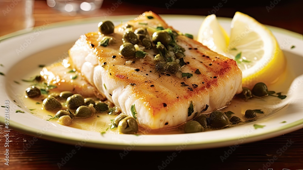 Florida Cobia with Lemon Caper Sauce Stock Illustration | Adobe Stock