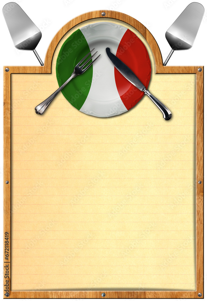 Template for the menu of an Italian restaurant. Empty plate with ...