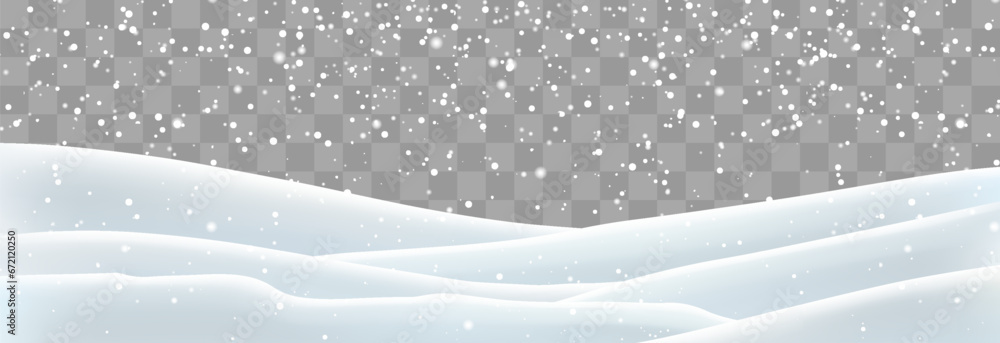 Vector heavy snowfall with snowbanks field. Snow landscape decoration ...