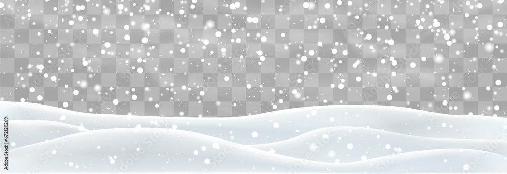 Vector heavy snowfall with snowbanks field. Snow landscape decoration ...