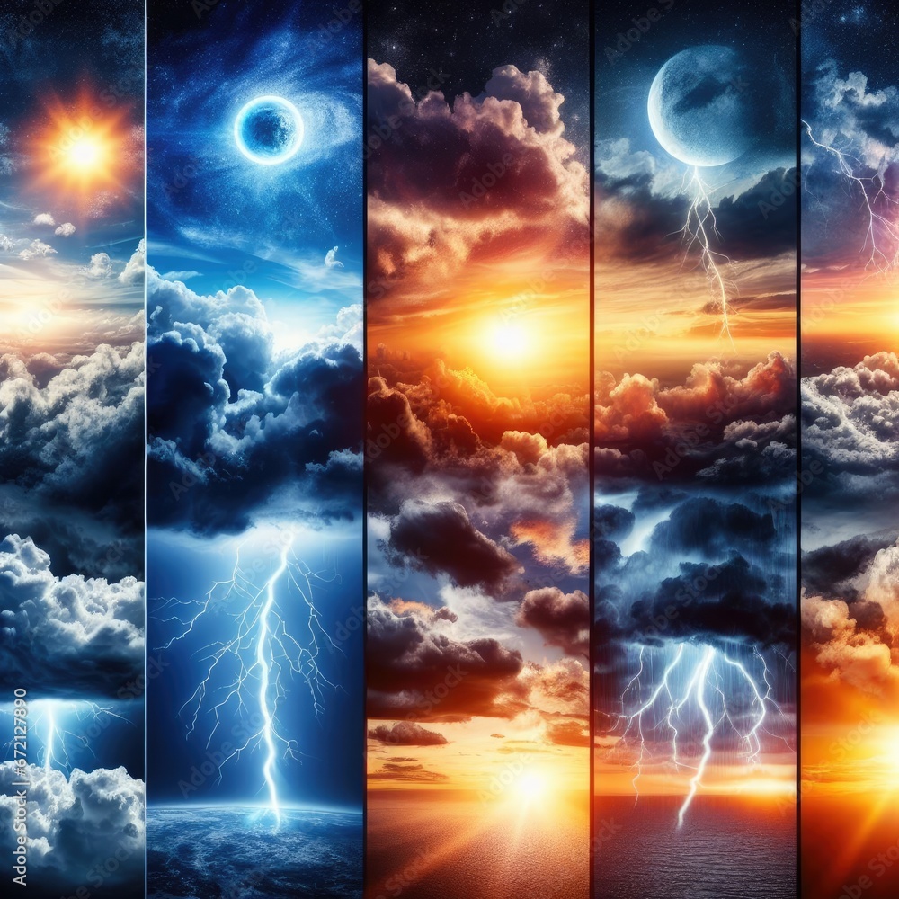 Photos of sky during different weather, collage. Banner design Stock ...