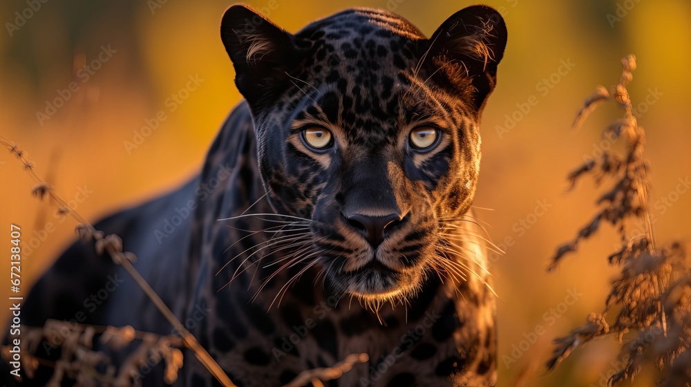 African panther female posture in excellent evening light Stock Photo ...