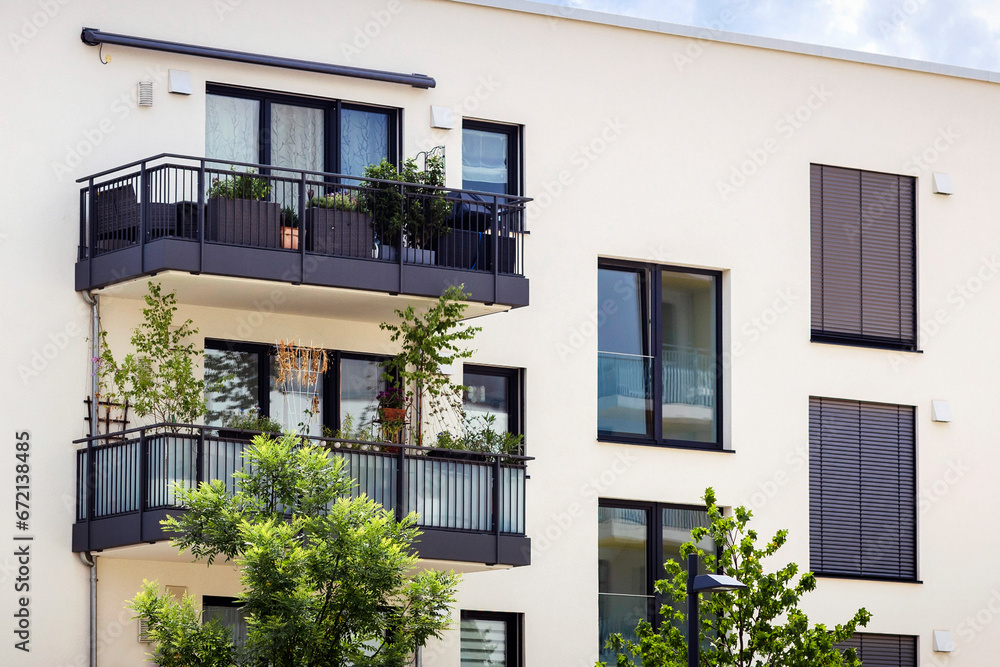 Modern Building Facade Exterior in Munich Germany with Modern Balcony ...