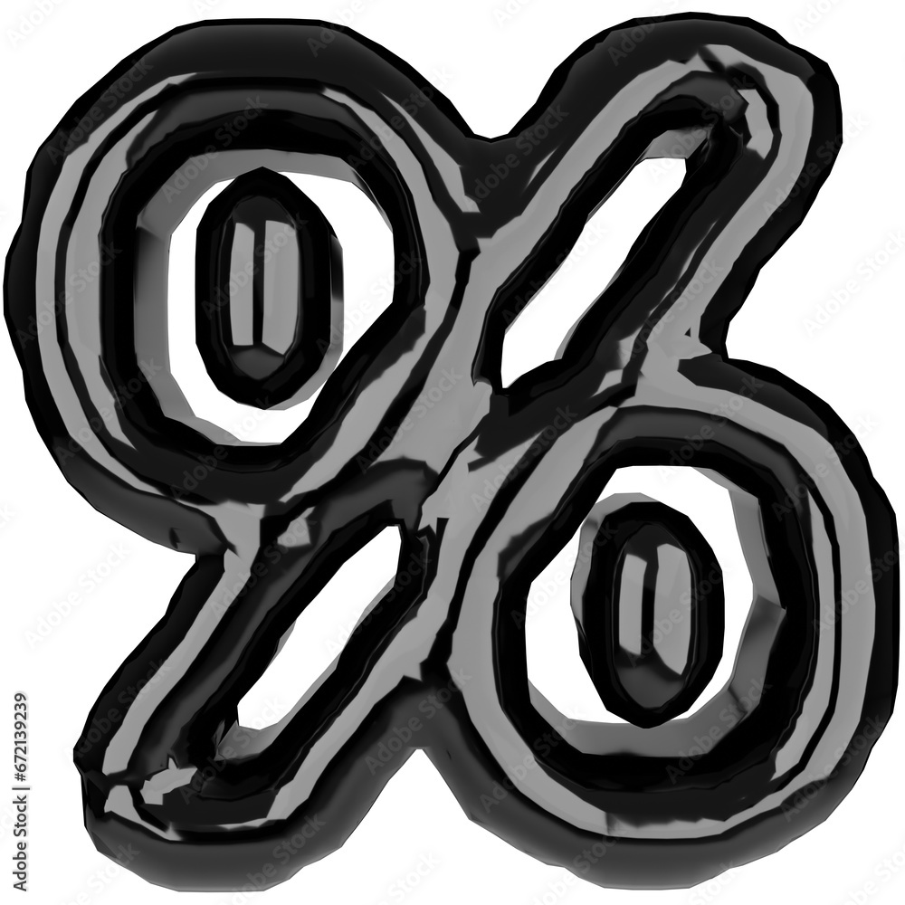 Inflated glossy pink percent symbol illustration. 3D render of latex ...