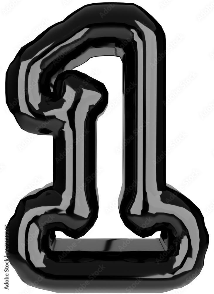 Inflated glossy black mathematics 1 symbol illustration. 3D render of ...