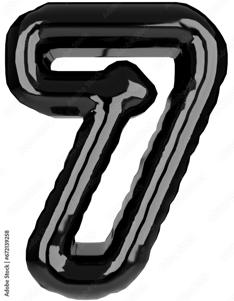 Inflated glossy black mathematics 7 symbol illustration. 3D render of ...