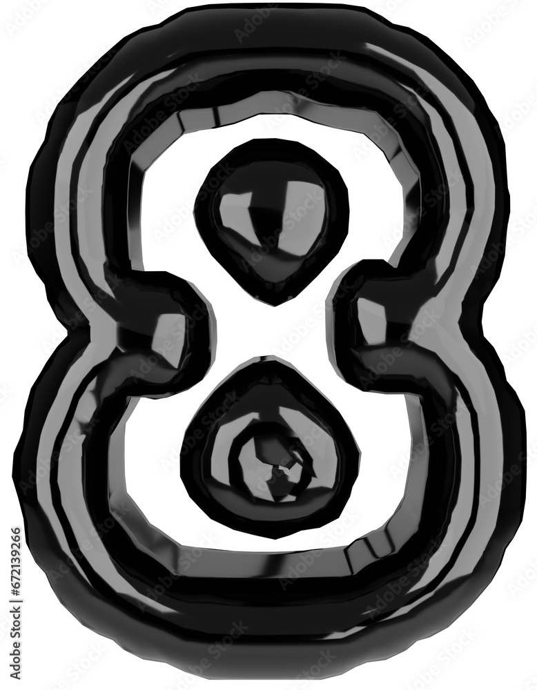 Inflated glossy black mathematics 8 symbol illustration. 3D render of ...
