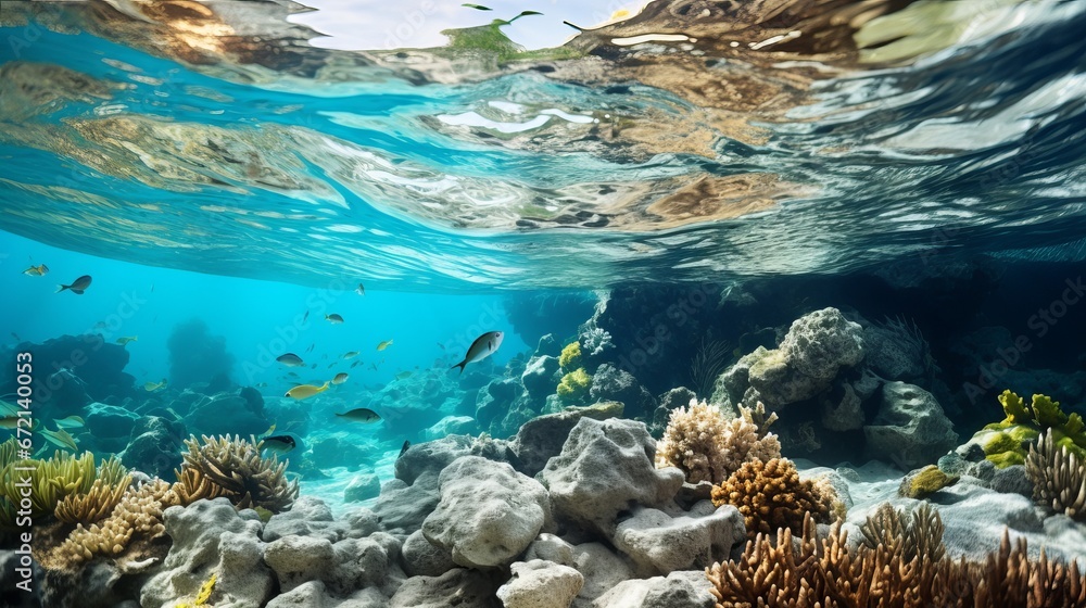 Coral reefs underneath the surface of an island Stock Photo | Adobe Stock