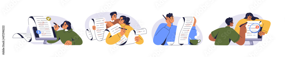 Editors checking texts, correcting grammar mistakes. Editing documents ...