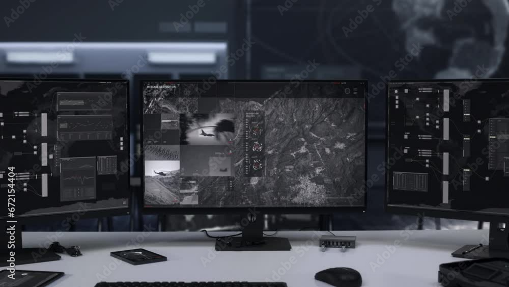 Vidéo Stock Military scanner examining the digital map. Modern scanning ...