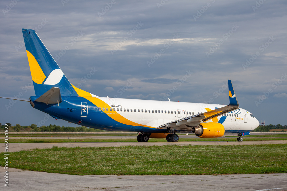 Ukrainian passenger plane AZURAIR Boeing 737-800 UR-AZO. Airport apron ...