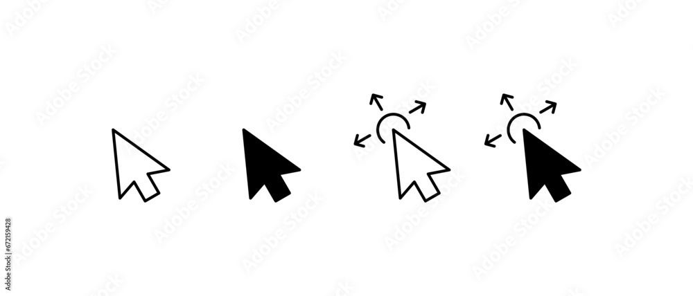 Computer mouse click cursor black arrow icons set. Cursor icon. Vector illustration. Mouse click ...