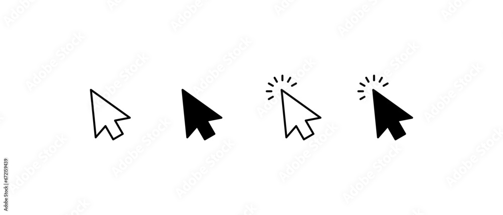 Computer mouse click cursor black arrow icons set. Cursor icon. Vector ...