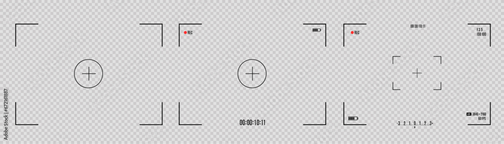 Set of elements for photo or video camera viewfinder screen. Includes ...