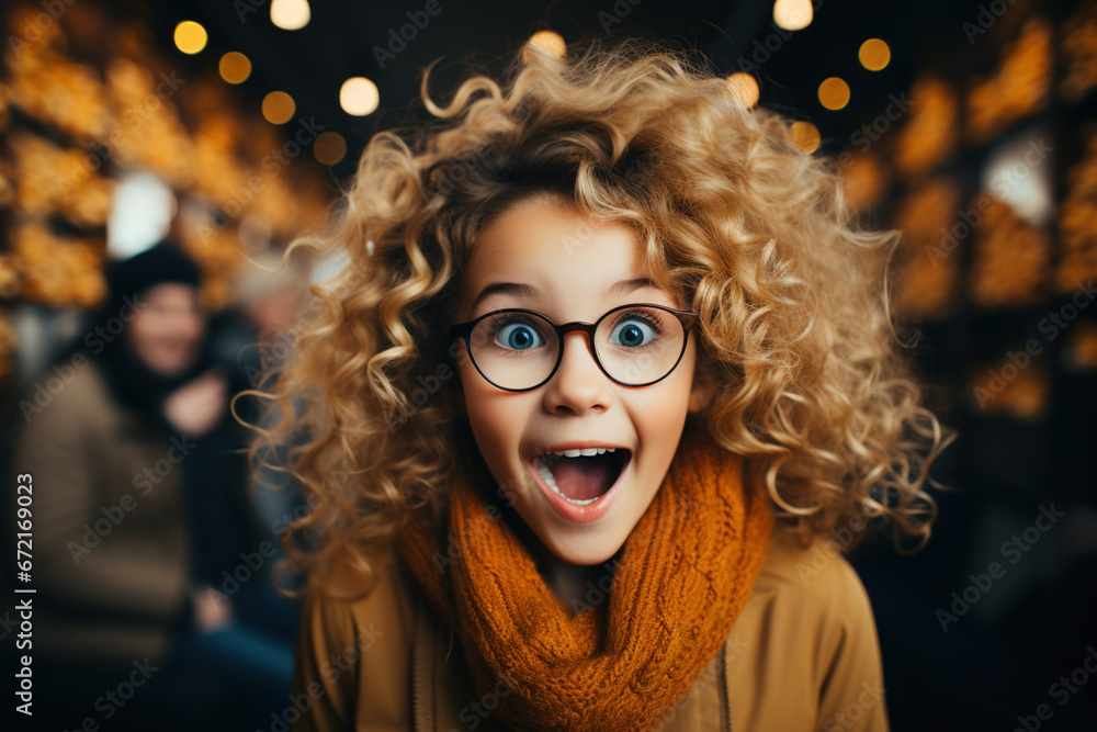 Impressed school girl scared shocked or holding a lot of huge bunch of ...