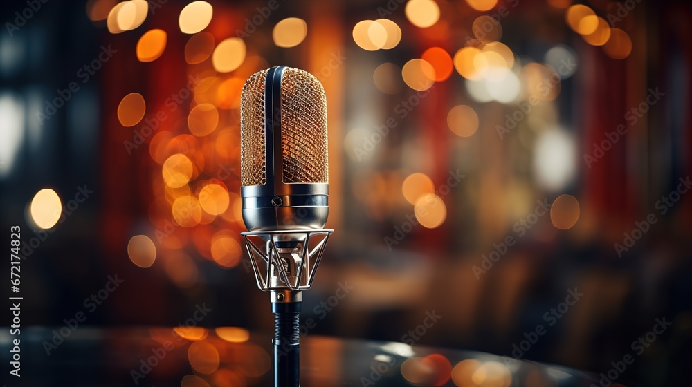 Music background with microphone on blur background stage. Ai ...
