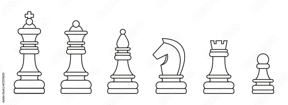 Set of outline chess piece on transparent background. Stock Vector ...
