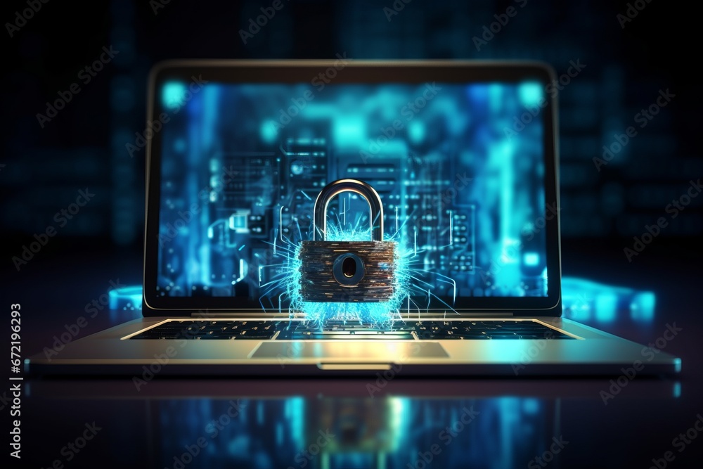 Cyber Security Lock Symbol with lines and triangles. Cyber Security ...