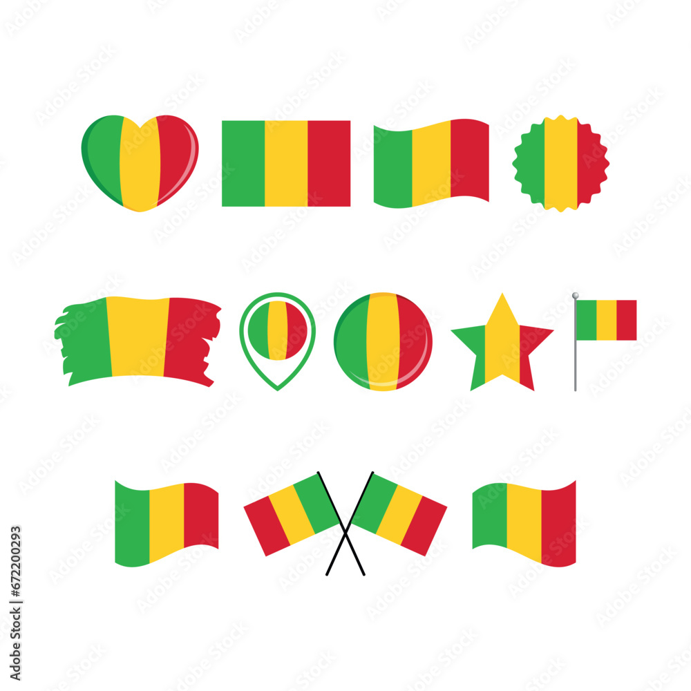 Mali flag icon set vector isolated on a white background. Malian Flag graphic design element ...