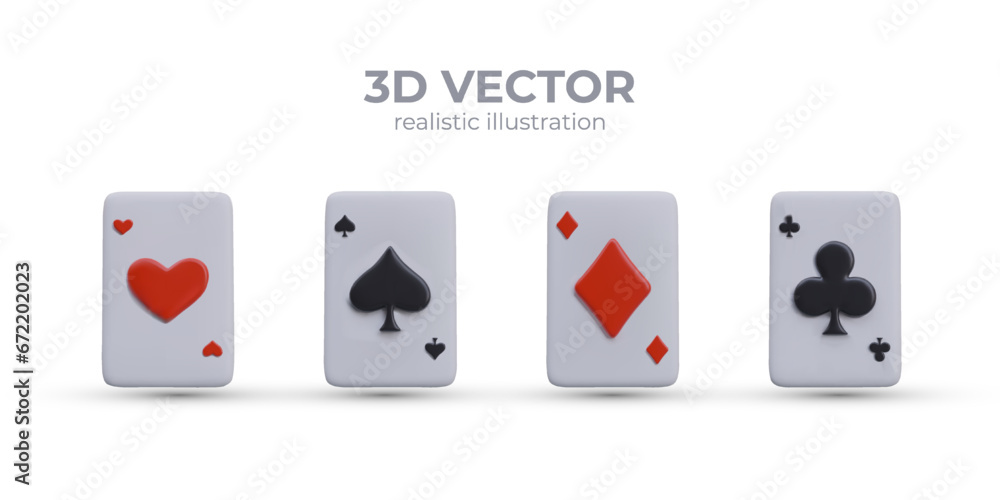 Set of playing cards of different suits in vertical position. Ace of ...