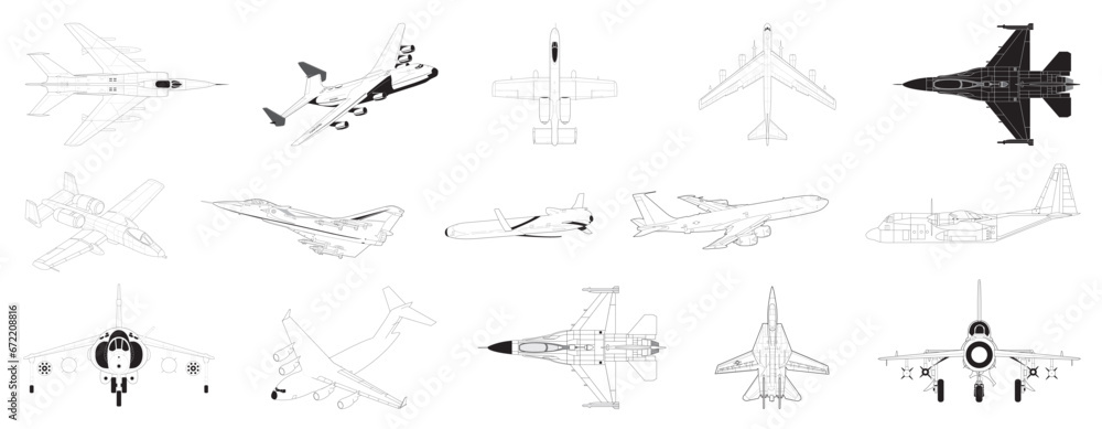 Passenger and Fighter Aircraft Airplanes in outlines - compendium ...