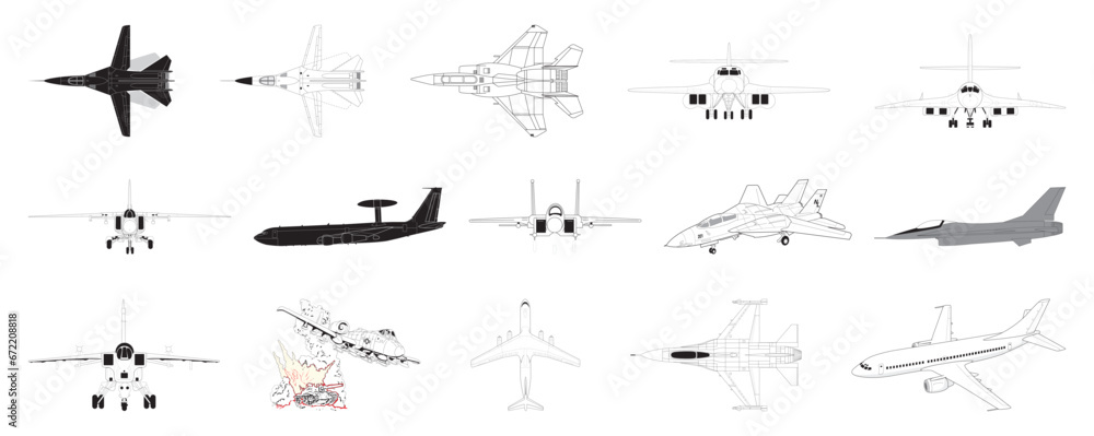 Passenger and Fighter Aircraft Airplanes in outlines - compendium ...