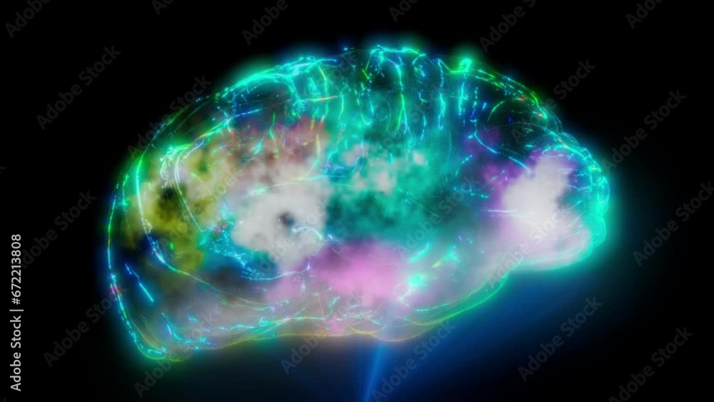 vivid particle lines visualizing brain activity, synapse processing and ...