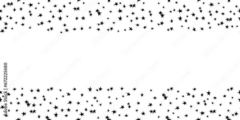 Frame from small black stars isolated. Horizontal top and bottom edging ...