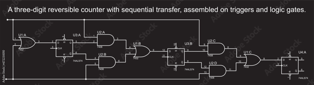 A three-digit reversible counter with sequential transfer, assembled on ...