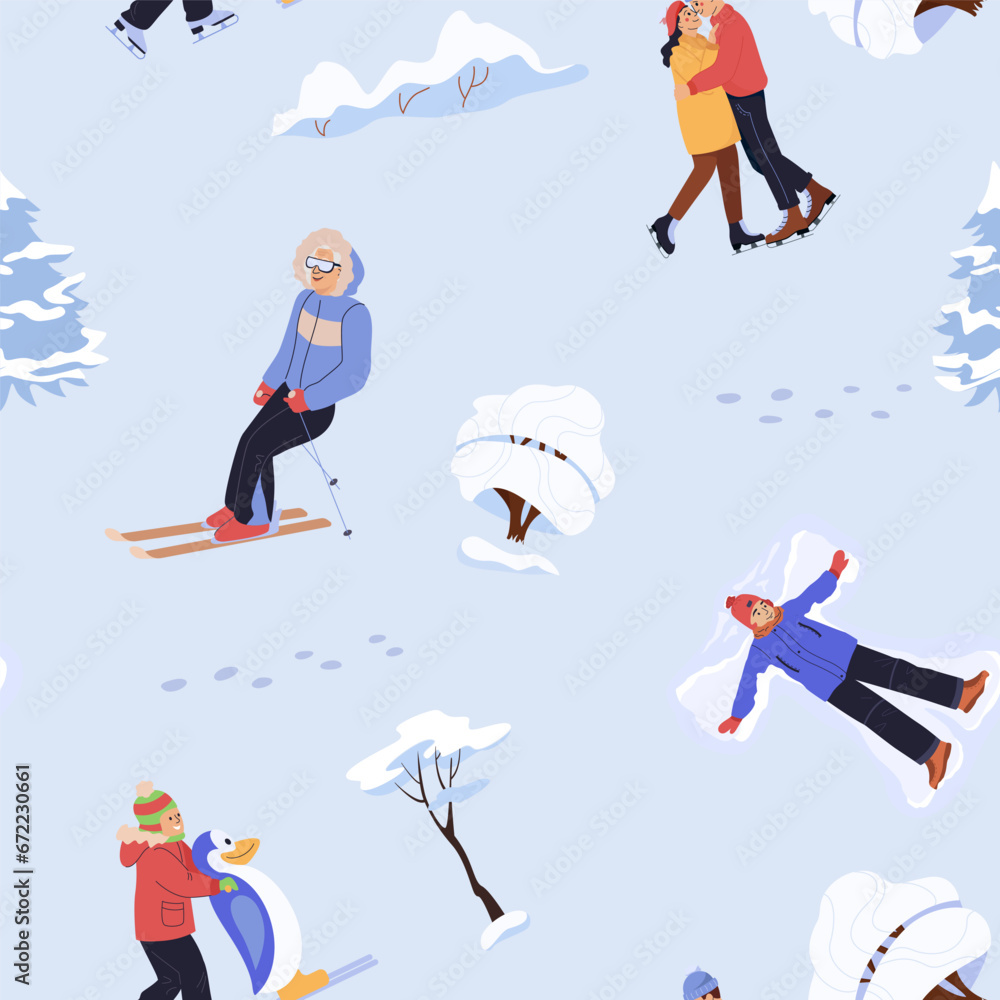 Winter holiday activities seamless pattern. Design of repeatable ...