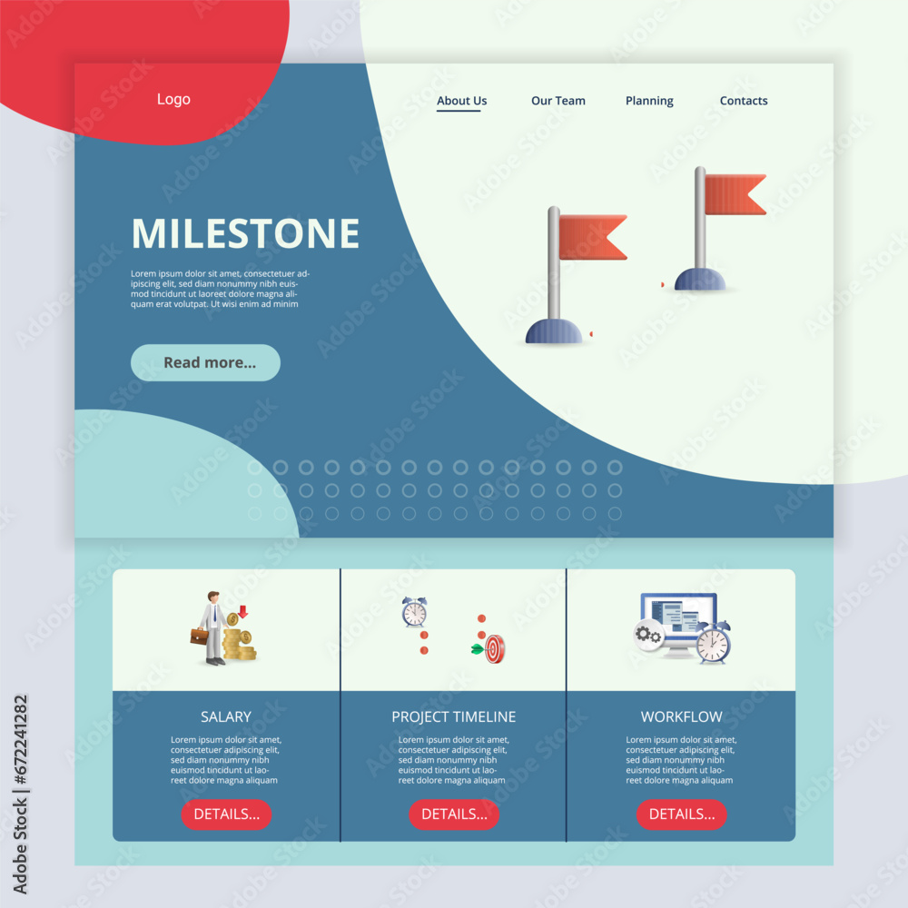Milestone flat landing page website template. Salary, project timeline ...