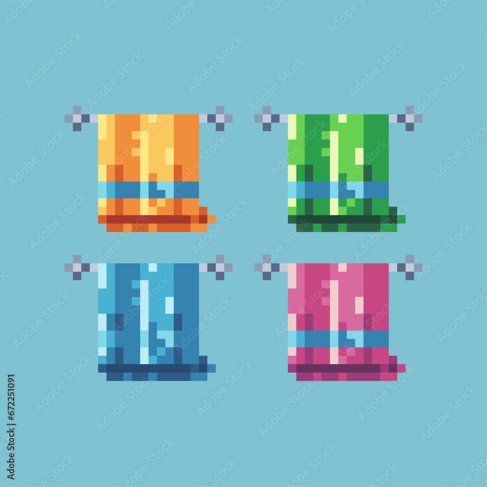 Pixel art sets of towel with variation color item asset. Simple bits of ...