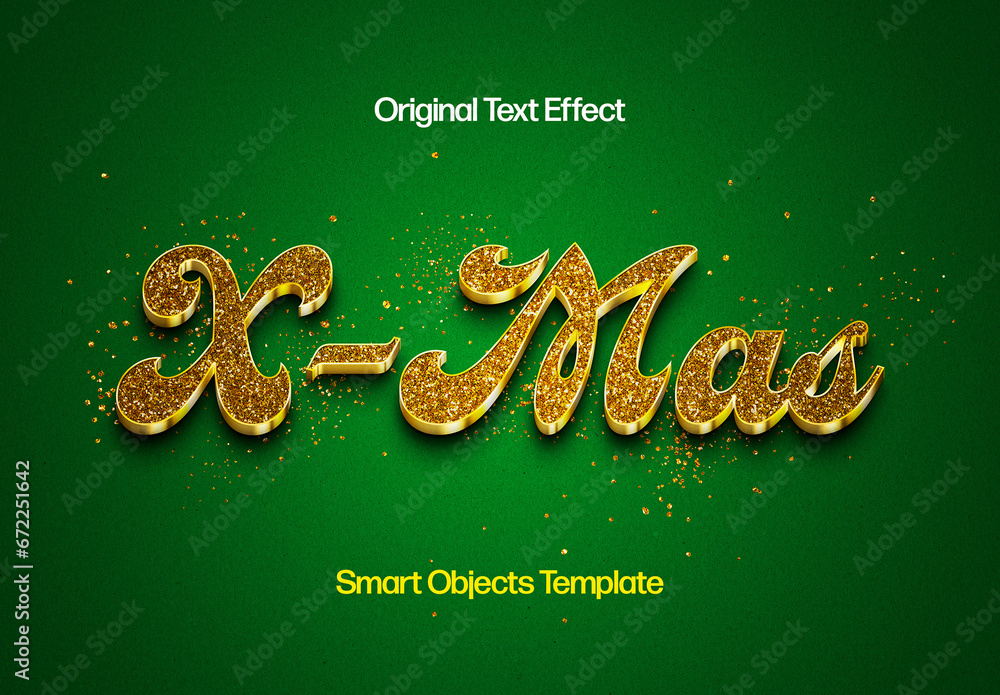 Green Christmas Glitter Gold Text Effect Mockup Stock Template | Adobe ...