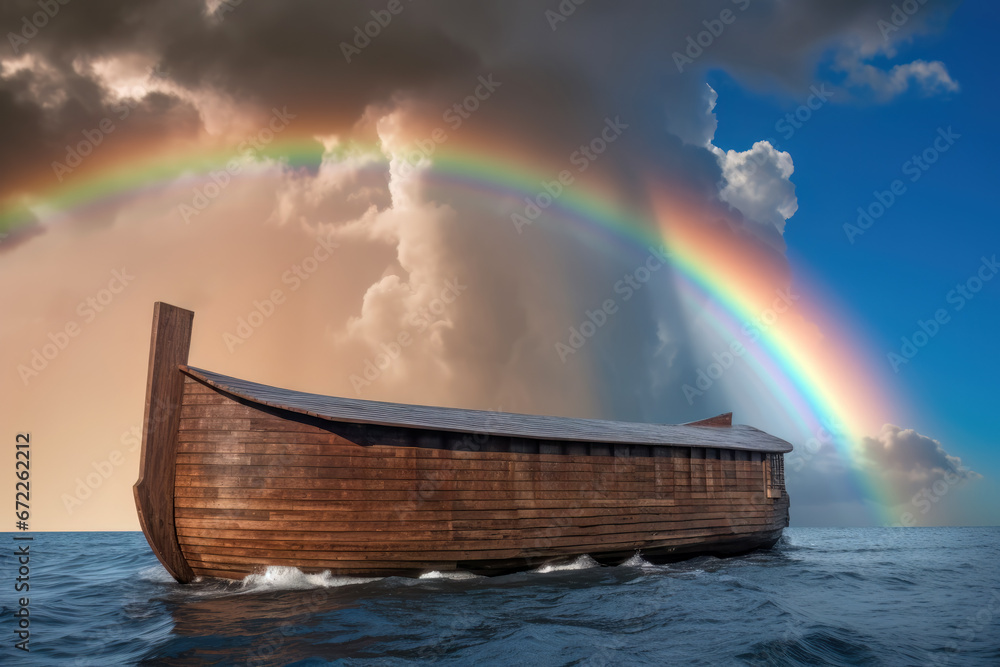 Arche Noah im Meer mit Regenbogen Stock Photo | Adobe Stock
