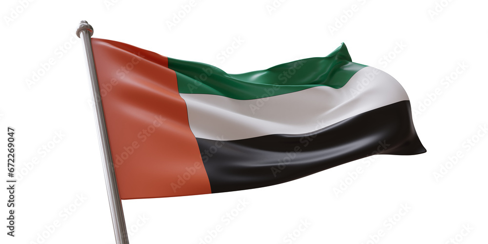 UAE, United Arab Emirates flag waving isolated on white transparent ...